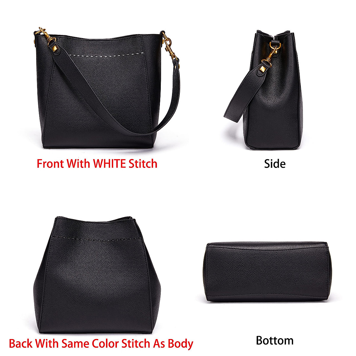 DORIS&JACKY Leather Bucket Tote Bag For Women Medium Hobo Shoulder Purse And Handbags (1-Black)