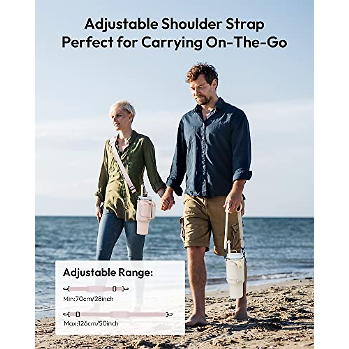 BILTRTE Water Bottle Carrier Bag Compatible with Stanley 40oz Tumbler with Handle, Water Bottle Holder with Adjustable Shoulder Strap for Hiking Travelling Camping (Rose Quartz, 40oz)