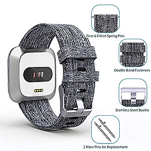 Welltin 2 Pack Bands Compatible with Fitbit Versa / Fitbit Versa 2 / Fitbit Versa Lite for Women Men, Breathable Woven Fabric Strap, Adjustable Replacement Wristband for Fitbit Versa Smart Watch