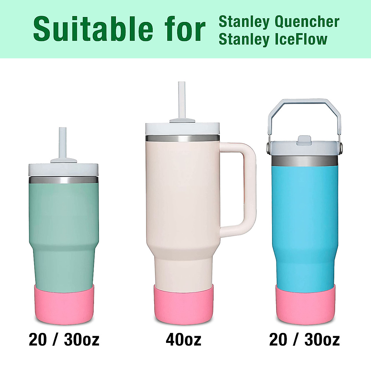 Stanley Silicone Boot 40 oz Silicone Boot Pink Bottom Quencher Handle Accessories for Tumbler IceFlow 30 oz, Protective Sleeve Cover 2Pcs