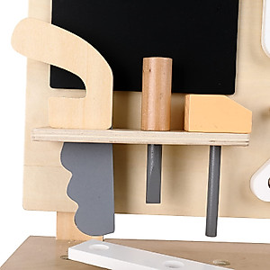 WONKAWOO Wooden Workbench with Blackboard Tool Playset for Kids and Toddlers Construction Bench Set Educational Building Toy Gift for Boys Girls