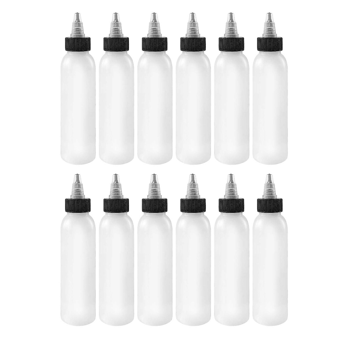 510 Central Cosmo Bottles with Twist Top Dispensing Caps (4oz, 12 pack) - HDPE Plastic Bullet Shape - Made in USA