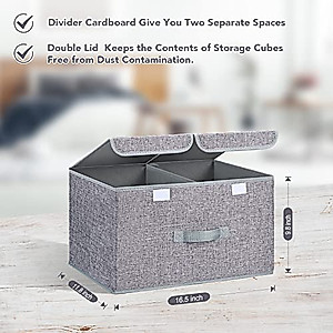 DIMJ Storage Cubes with Lids Foldable Storage with Dual Handle Basket Bins Organizer, Cloth Bin for Home & Office Collapsible Large Baskets for Storage. 2 Pack Closet Organizer Boxes.(Gray)