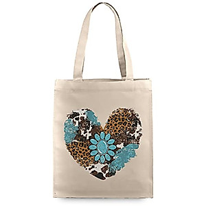 B Wear Sportswear Turquoise Heart Country Life Leopard Print Women's Printed Graphic Tote Bag (One Size)
