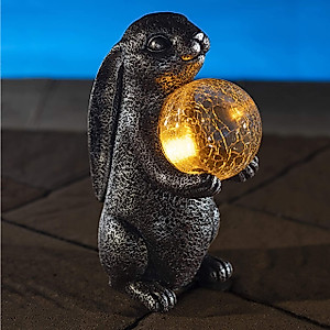 VP Home Mystical Rabbit Solar Powered Outdoor Decor Garden Light with Flickering LED Crackled Glass Globe Great Addition for Your Garden Solar Powered Light Garden Decorations Gifts