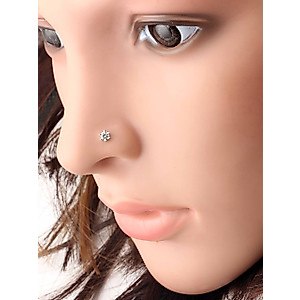 Demira Jewels 0.10 ct Real Diamond 14k White Gold Nose Stud Lip Labret Monroe Ring, 8 mm Long Internally Threaded Screw Post.