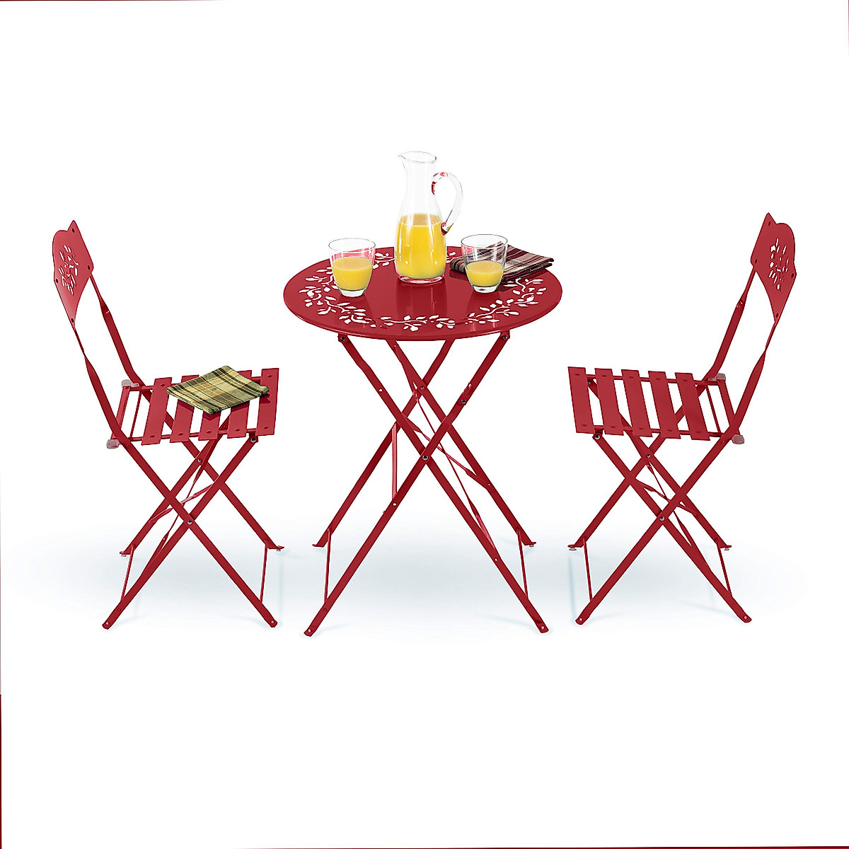 Alpine Corporation MSY100A-RD Bistro Set, Table: 24" L x 24" W x 28" H Chair: 17" L 18" W x 33" H, Red