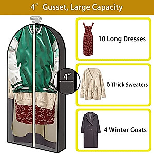 Garment Bags for Hanging Clothes, 60" Garment Bag With 4" Gussetes, Garment Bags for Storage, Suit Bag for Closet Storage, 5 Packs, Black