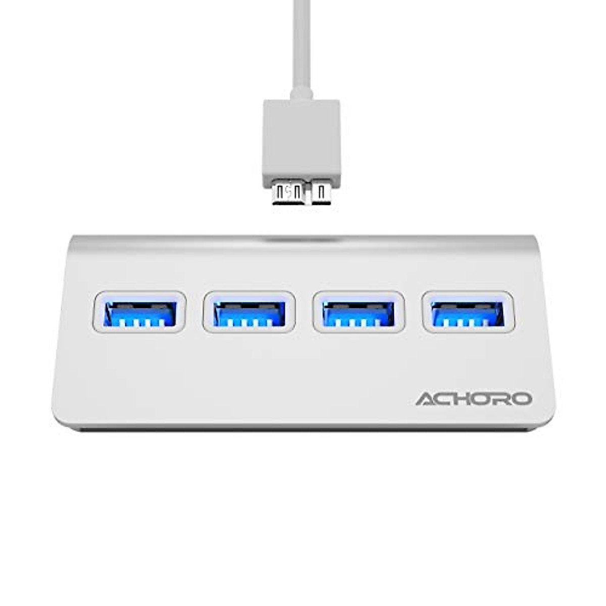 Achoro Premium Quality Computer USB Port Expander – 4 Ports Portable USB Hub - Compatible with MacBook, Windows, iMac, Hard Drive, and PC – High-Speed 3.0 USB HUB (Silver)