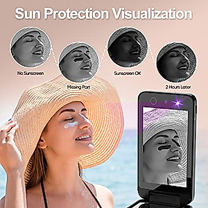 Compact & Portable UV Mirror, Travel Makeup Mirror with UV Camera for Testing Sunscreen, 4 Inch Rechargeable Vanity Mirror Handheld Double-Sided Pocket Mirror for Skin Protection