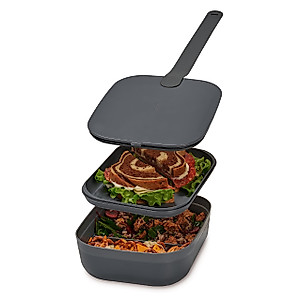 W&P Porter Bento Lunch Box, 3 Compartment Bento Box Portable Adult Lunch Box with Snap Strap- Food Container, BPA Free, Dishwasher and Microwave Safe, Charcoal, Medium