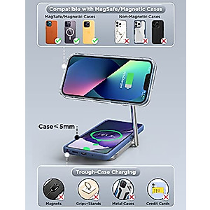 2-in-1 Foldable Magnetic Wireless Charger Stand with MagSafe Charging Station for iPhone 14 13 12 11/Pro/Pro Max/Plus/Mini/XS/XR/X/8, Samsung Phones, AirPods 3/Pro/2
