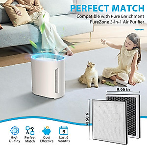 UOUOLONUN 4 Pack 3-in-1 True HEPA Filters Compatible withe Pure Enrichment PureZone Air Purifier, 3-Stage H13 True HEPA Replacement Filter, Part # PEAIRFIL