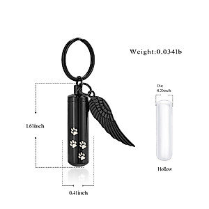 Imrsanl Cremation Jewelry Glass Cylinder Urn Keychain for Ashes for Pet Keepsake Urn Key Chain for Ashes for Dog Cat Cremation Pendant Key Ring for Ashes (Glass Cylinder-Black)