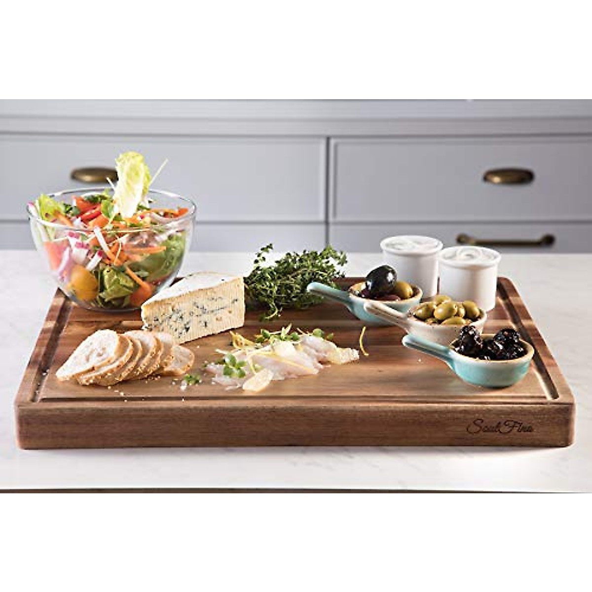 PREMIUM ACACIA Cutting Board & Professional Heavy Duty Butcher Block w/Juice Groove - Extra Large (17"x13"x1.4") Organic, End Grain Chopping Block. Ideal Serving Tray for Meat & Cheese