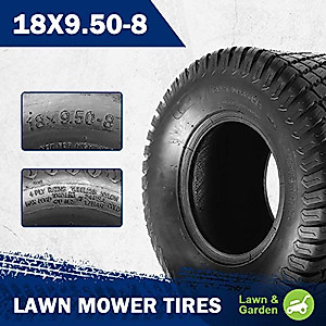 MaxAuto 18x9.50-8 Lawn Mower Tires,18x9.50-8 Lawn Tractor Tire, 18-9.50-8, 18x9.50 8nhs, 18x9.5-8 Tire for Lawn Mowers, 4 Ply Tubeless Tire, 1040lbs Capacity, Set of 2