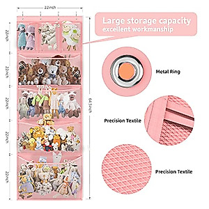 Stuffed Animal Storage, Over The Door Organizer for Closet, Plush Toy, Stuffed Animal Holder with 7 Mesh Pockets, Hanging Door Organization for Kids Room, Nursery, Bedroom