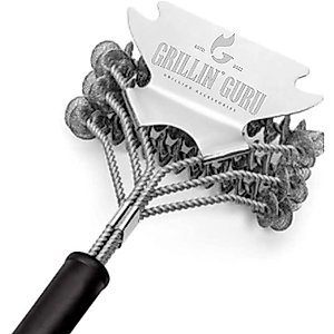 Grillin' Guru Grill Bristle Free Brush and Scrapper – Safe BBQ Brush for Grill – 18'' Stainless Grill Grate Cleaner