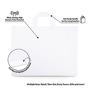 Prime Line Packaging - 16x6x12 Inch 100 Pack Plastic Bags with Handles, Shopping Bags for Small Business, Large Clear Frosted White in Bulk for Boutiques, Retail Stores, Merchandise & Gifts
