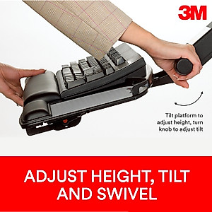 3M Keyboard Tray, Just Lift To Adjust Height And Tilt, Sturdy Tray Includes Gel Wrist Rest And Precise Mouse Pad, Swivels Side To Side And Stores Under Desk, 23" Track, Black (AKT90LE)