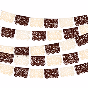 Día de Los Muertos Papel Picado Banner for Day of The Dead Decor, Dia de Los Muertos Altar, Mexican Halloween Decorations, Tie Dye Brown/White Color 5 Pack