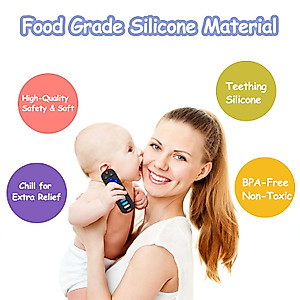 ROBBEAR Baby Teething Toys, Food Grade Silicone Teethers for Babies 3 6 12 18 Months, Fire TV Remote Shape Infant Chew Toys for Boys and Girls, Freezer BPA Free (Pig Black + RTV Black)