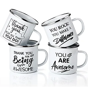 Tanlade 4 Pcs Thank You Mug Employee Appreciation Gifts 12 oz Enamel Coffee Mugs with Handle White Inspirational Cups Appreciation Gifts for Employee Coworkers Teacher Nurse Volunteer(Stylish)
