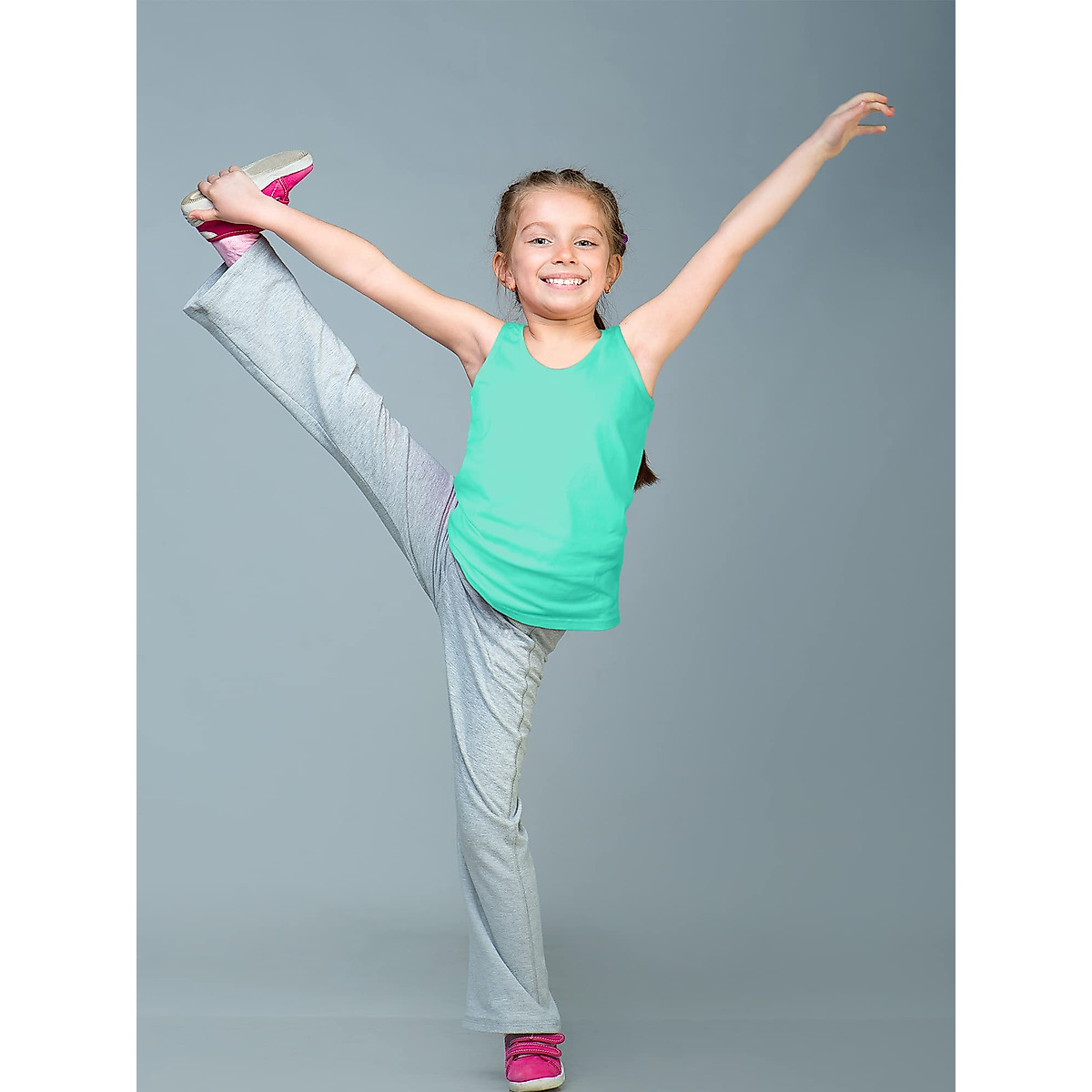 SATINIOR 4 Pieces Girls Dance Tank Tops Racerback Crop Tops Sleeveless Dance Clothes for Girls Gymnastics(7-8 Years,Violet, Red, Green, Lemon Yellow)