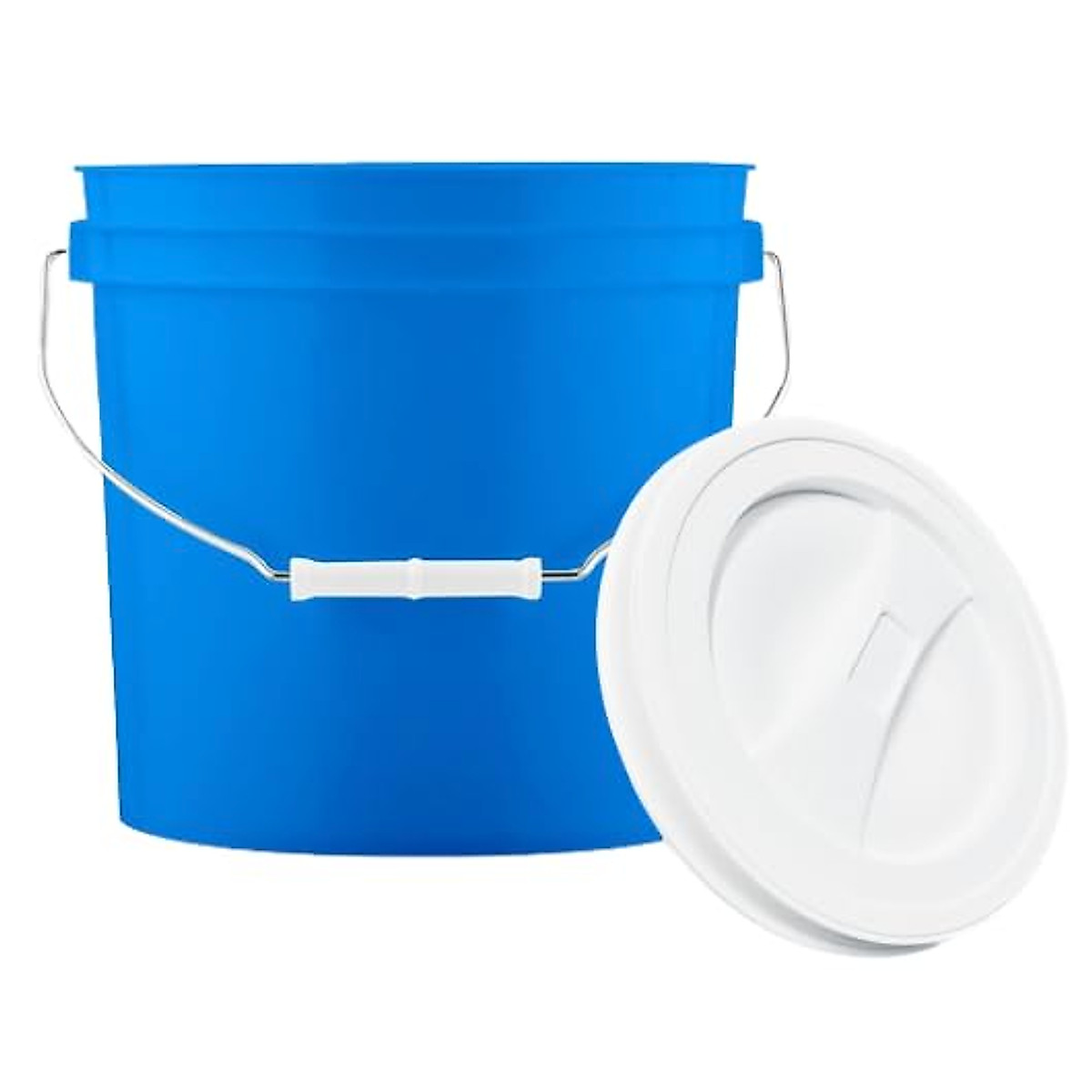 House Naturals 2 Gallon Blue Made in USA Food Grade BPA Free Bucket Pail with White Screw On Lid (Pack of 5) (with White lids)