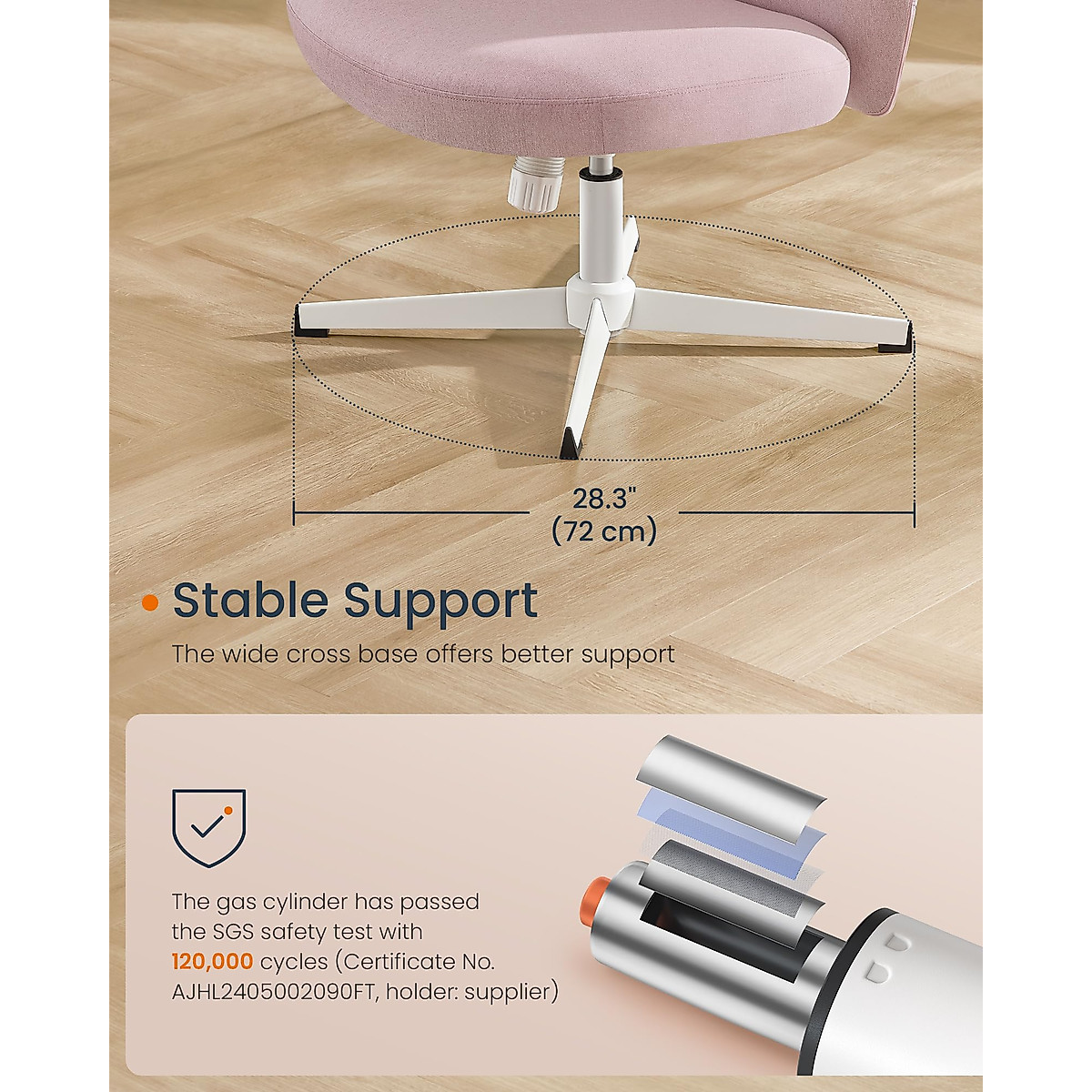 SONGMICS HOME Criss Cross Legged Chair, Armless Office Desk Chair No Wheels, Wide Comfortable Adjustable Swivel Vanity Chair for Home Office, Cotton-Linen Fabric, Jelly Pink UOBG046R03