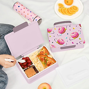 BOENLE Cosmic Planet Donuts Bento Lunch Box for Kids Bento Box with 3 Compartment,Lunch Containers Built-In Reusable Fork & BPA-Free Leakproof,Pink