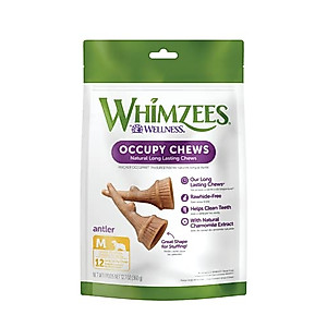 WHIMZEES by Wellness Occupy Antler Natural Dental Chews for Dogs, Long Lasting Treats, Grain-Free, Freshens Breath, Medium Breed, 12 count