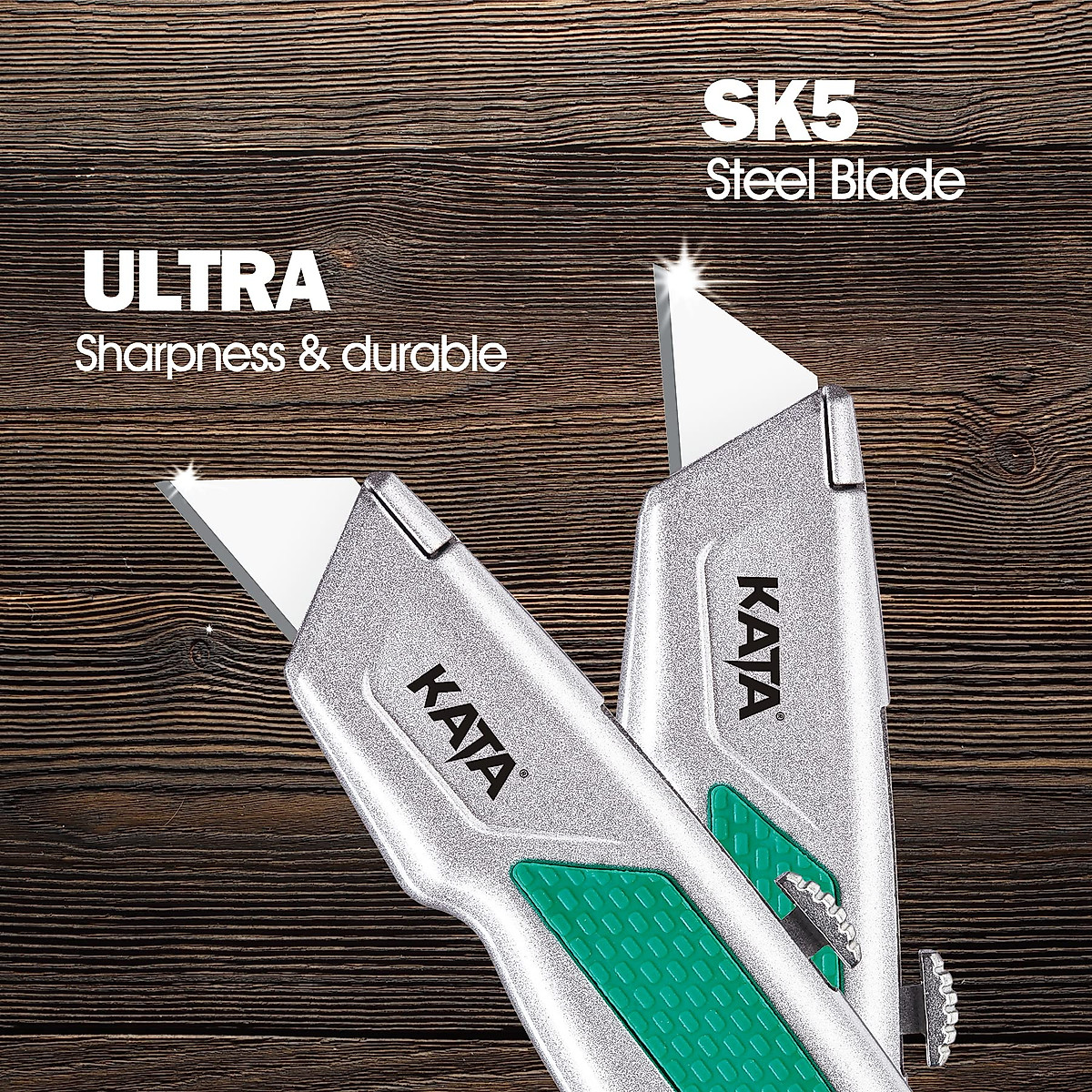 KATA 2 Pack Retractable Utility Knife,Heavy Duty Box Cutters for Cardboard, Boxes, Cartons and Rope,Rubbery Handle,with Extra 10pc SK5 Sharp Blades,GREEN