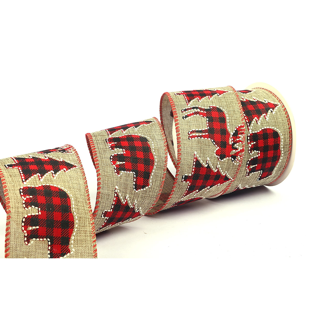 YYCRAFT 20 Yards Burlap Christmas Wired Edge Ribbons Red Plaid Reindeer Bear Trees Printed Ribbon for Christmas Home Wreath Craft Bow Wrapping Decoration