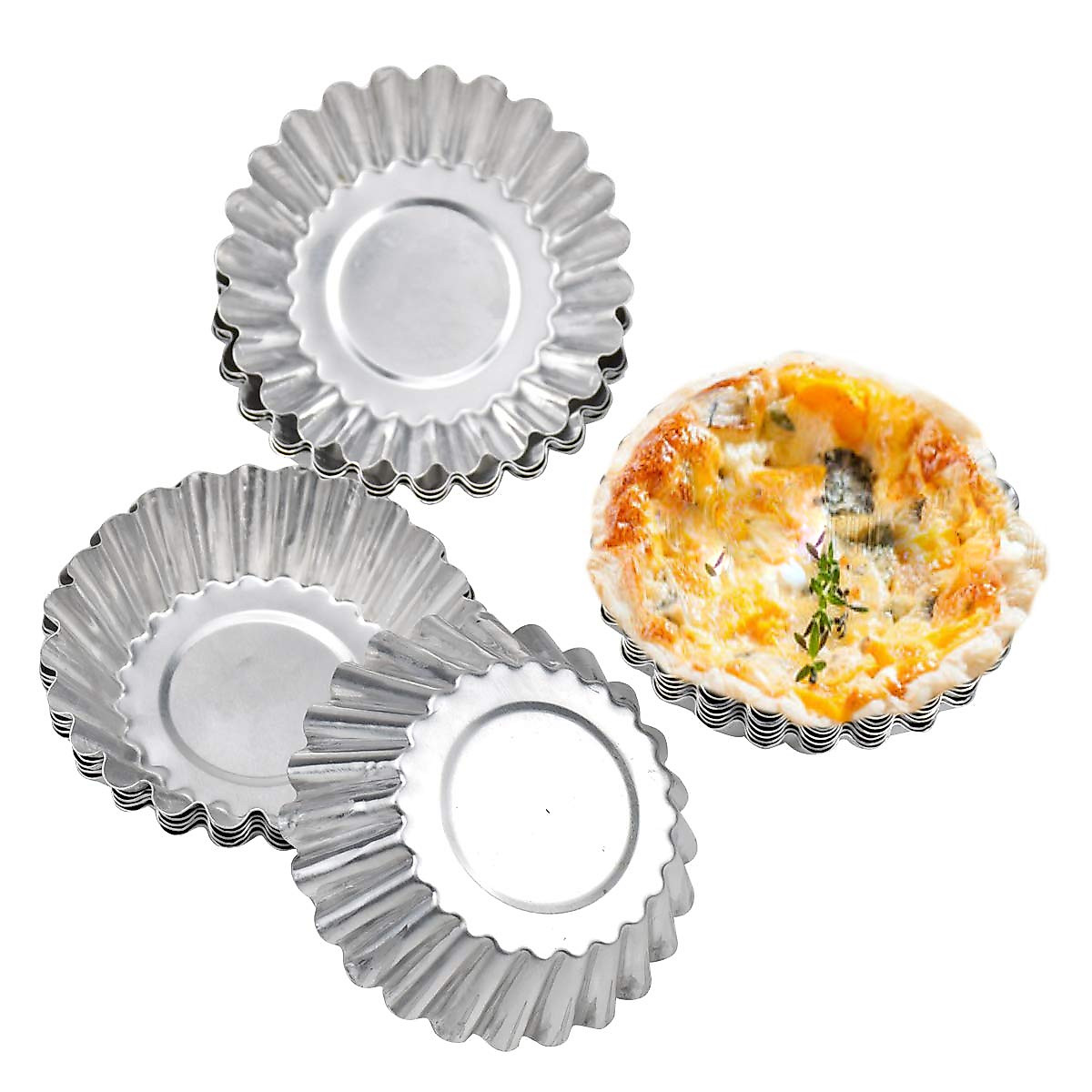 HQdeal 30 Packs Egg Tart Molds, Mini Aluminum Cake Muffin Moulds Tins Pans, Non-Stick Cupcake Cake Moulds, Pudding Moulds, Baking Cookie Moulds, Kitchen Resuable Baking Tools(Silver)