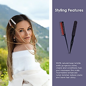 Spornette Teasing Brush & Comb Set - Includes Little Wonder Boar & Tourmaline Nylon Bristle Teasing Brush #111 & Triple Teasing Comb #TC-1, for Back Brushing, Combing, Creating Volume, Slicking Hair