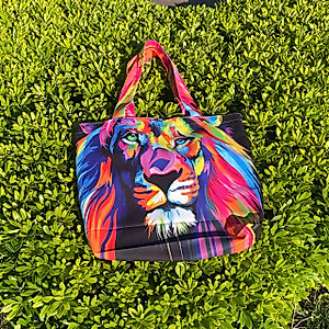Cute Lion Tote Bag - Lion Figurine - Animal Themed Bag - Canvas Tote Bag for Women - Lion Decor - Aesthetic Large Beach Tote Bag Cute for Grocery Shopping Utility Book Teacher (Black - Lion)