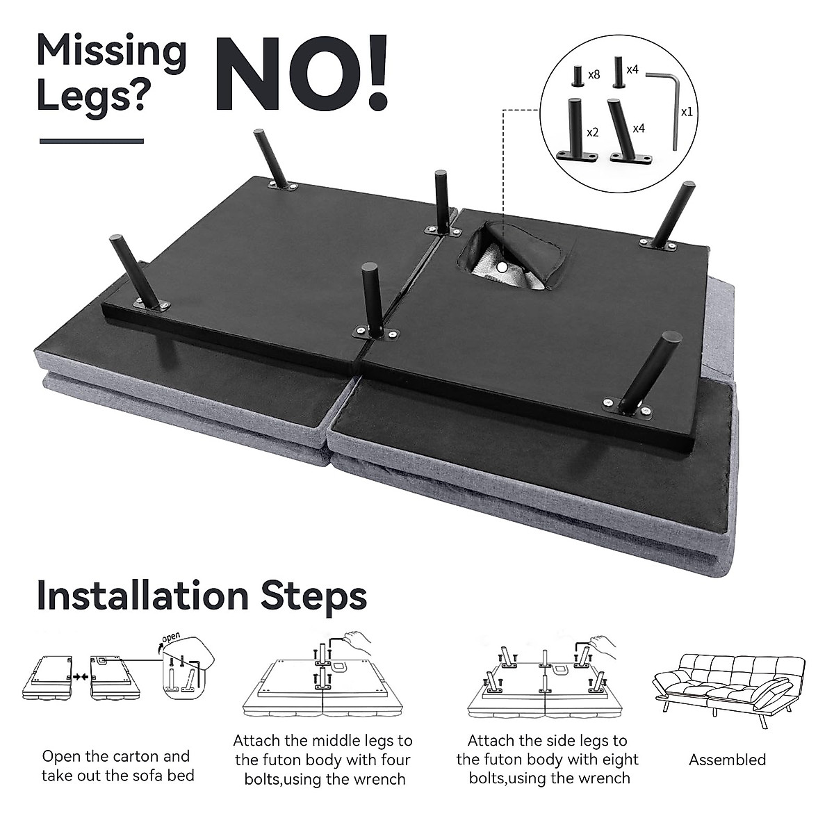 Hcore Convertible Couch, Memory Foam Futon Sleeper, Loveseat Sofa Bed Sofabed, Dark Grey