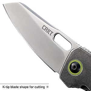 CRKT Sketch EDC Folding Pocket Knife: Urban Everyday Carry Utility Knife, Satin Sheepsfoot Blade, Thumb Slot Open, Stainless Steel Handle, Green Backspacer and Pivot Collar, Pocket Clip 2550