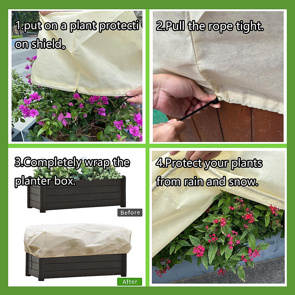 DINGBAI Plant Frost Cover, Rectangular Planter Plant Winter Frost Blanket, Plant Frost Tree Cover Bag with Zip Drawstring, Reusable Frost Fabric for Outdoor Plants 2 Pack (39.3x17.7x15.7INCH)…