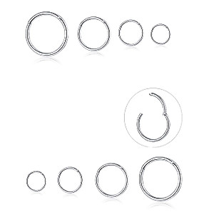 Tornito 8Pcs 18G Stainles Steel Clicker Ring Seamless Lip Nose Daith Cartilage Helix Tragus Hoop Ring