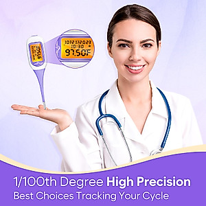 Easy@Home Smart Basal Thermometer, Large Screen and Backlit, Period Tracker with Premom (iOS & Android) - Auto BBT Sync, Charting, Coverline, Accurate Fertility Prediction EBT-300 Purple