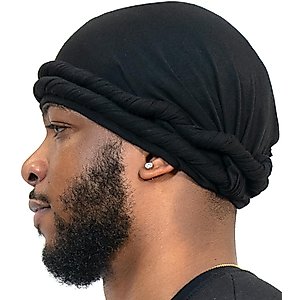 Veeta Superior Halo Turban Silk Satin Lined Head Wrap, Pre-Tied Turban for Men & Women, Turban Durag Wave Cap (Black)