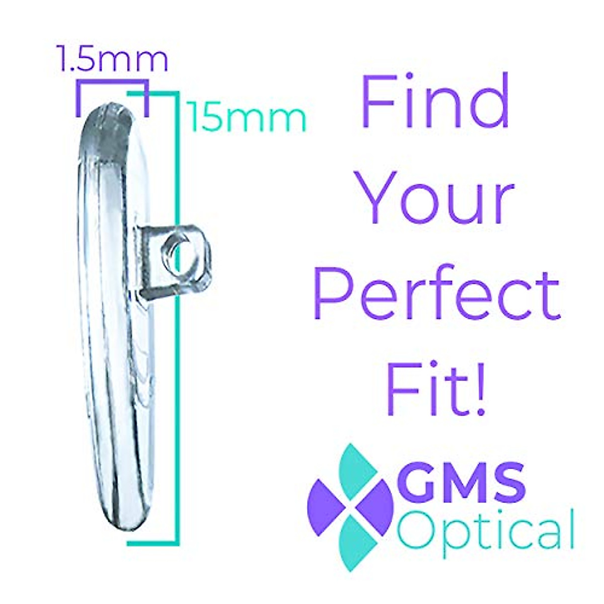 GMS Optical Soft Silicone D-Shaped Screw-in Nose Pads for Glasses, Sunglasses, and Eye Wear - 15mm (5 Pair)
