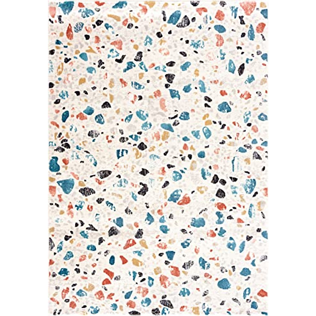 Terazzo Collection TER100A Mid Century Style Terracotta Teal Area Rug Cream 4' x 6'