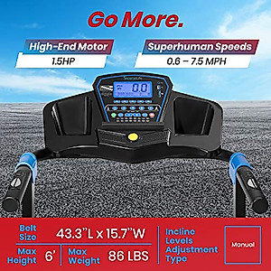SereneLife Smart Digital Manual Incline Treadmill - Slim Folding Electric 2.5 HP Indoor Home Foldable Fitness Exercise Running Machine with Downloadable App, MP3 Player, Safety Key -SLFTRD25