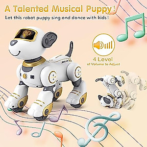 VATOS Remote Control Robot Dog Toy for Kids - Interactive Touch & Follow 17 Functions Robot Dog Pet, Programmable Smart Walking Puppy Intelligent Dancing Dog Robot Toys for Girls 3-12 Gifts (Gold)