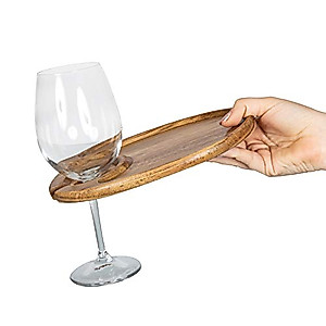 PICNIC TIME TOSCANA -Wine Appetizer Plates, Cocktail Plate with Glass Holder, Cheese Board with Wine Holder, (Acacia Wood), 9 x 6, Set of 4