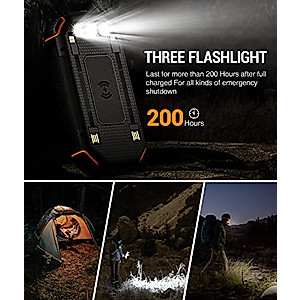 Solar Power Bank 36000mAh,Solar Charger Wireless Built in 3 Cables IPX5 Waterproof Portable Solar External Battery Pack with 3 Input 4 Output 15W USB C Port Camping Flashlight iPhone Samsung Tablet