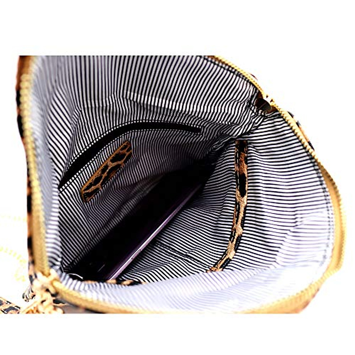 Trendeology Fashion PU Leather 2 Way Flap Clutch Wristlet Bag with Chain Shoulder strap (1Leopard Print - 1Tan)